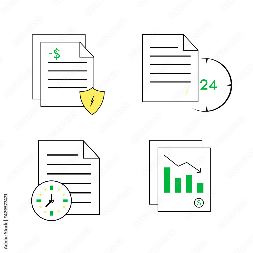 Vector set of office icons. Documents, finance, pricing icons. Flat ...