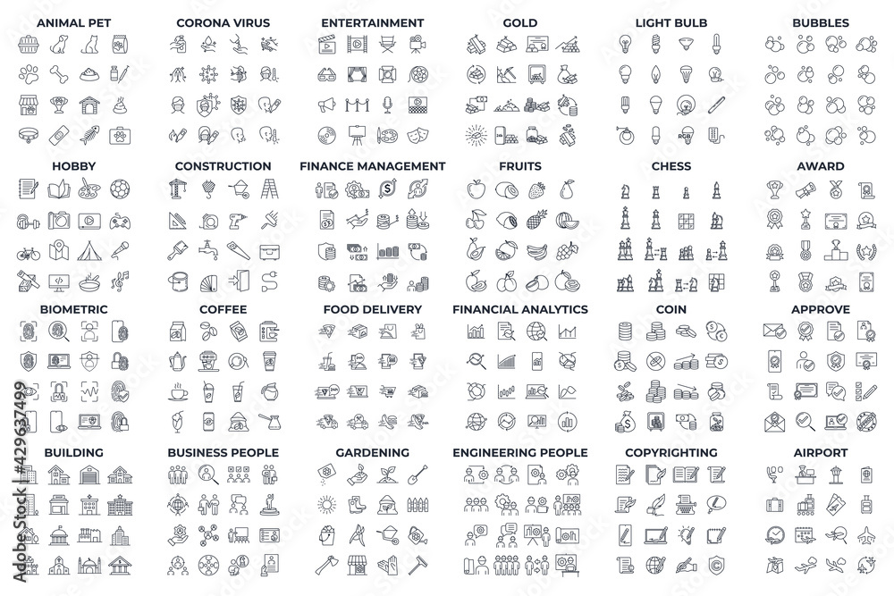 384 modern thin line icons. High quality pictograms. Linear icons set ...