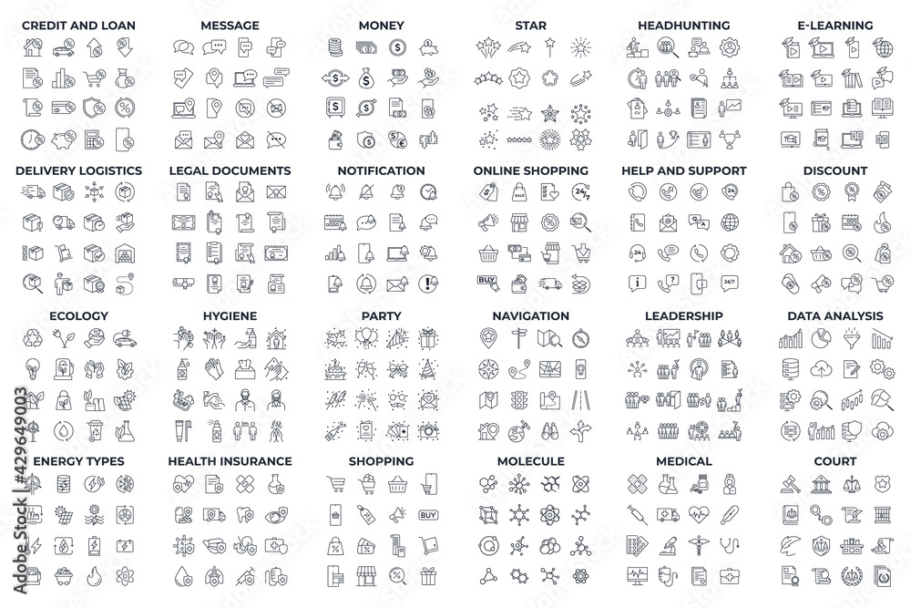 384 modern thin line icons. High quality pictograms. Linear icons set ...