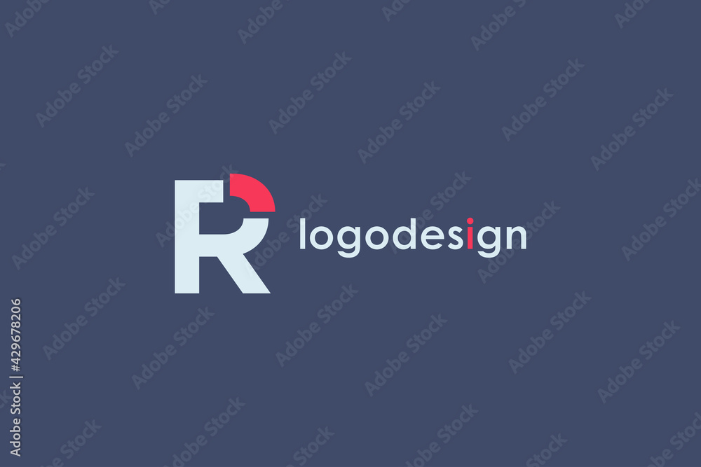 Simple Initial Letter R Logo. White and Red Shape R Letter Cutout Style ...