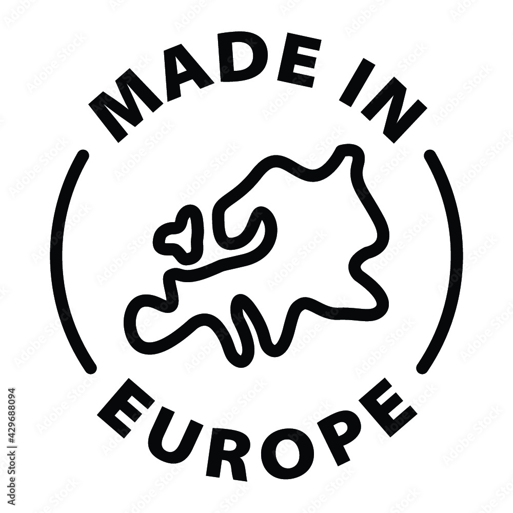 made in Europe black outline label icon on transparent background Stock ...