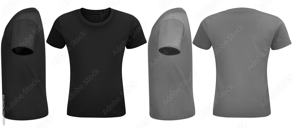 T-shirt design, front, side and back view. Advertising textile print ...