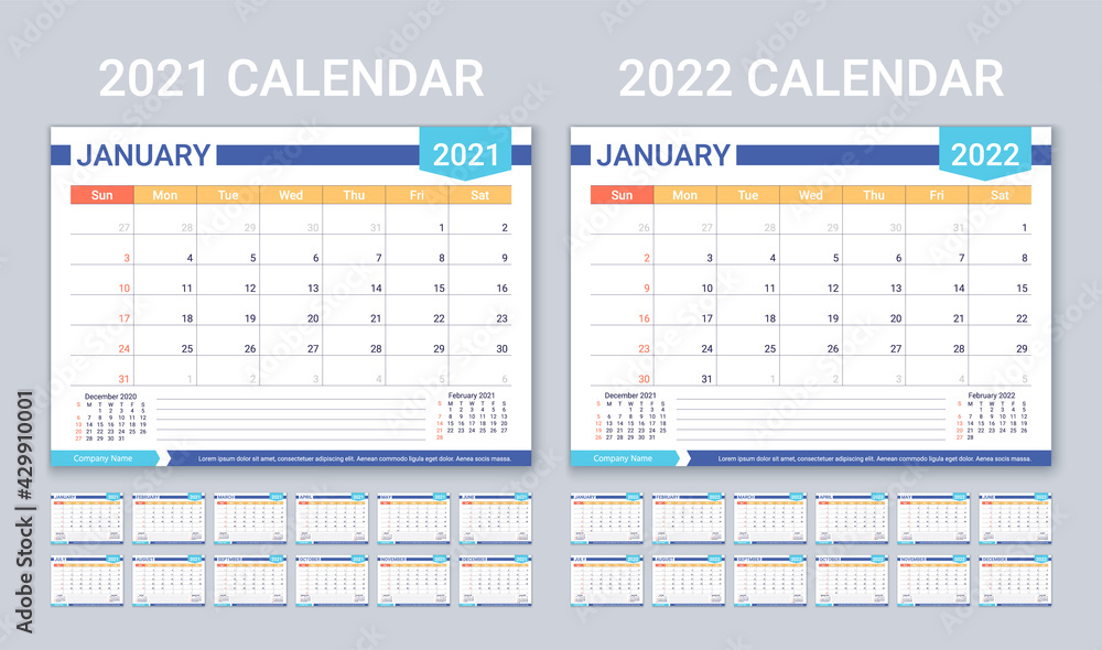 Calendar for 2021 2022 years. Planner calender template. Week starts ...