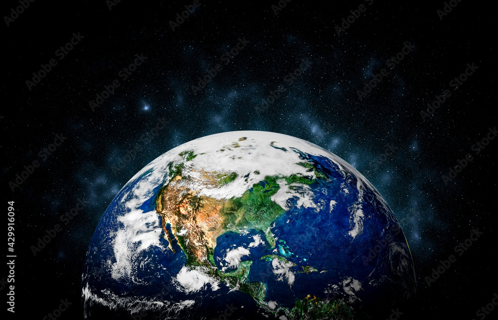 Foto Planet earth globe view from space showing realistic earth surface ...