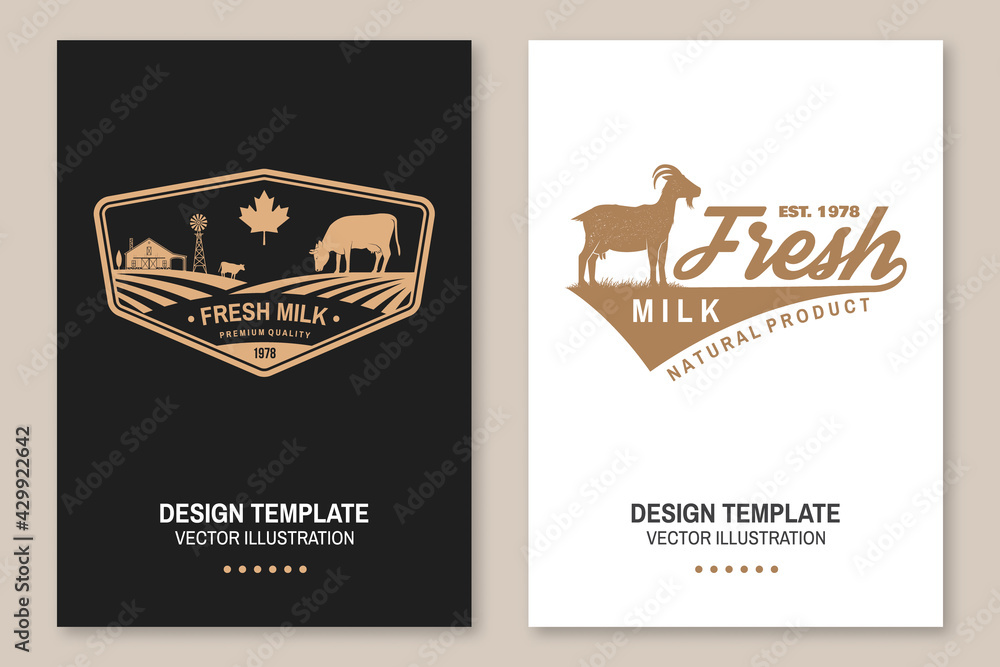 Dairy farm. Only fresh milk. Vector. Flyer, brochure, banner, poster ...