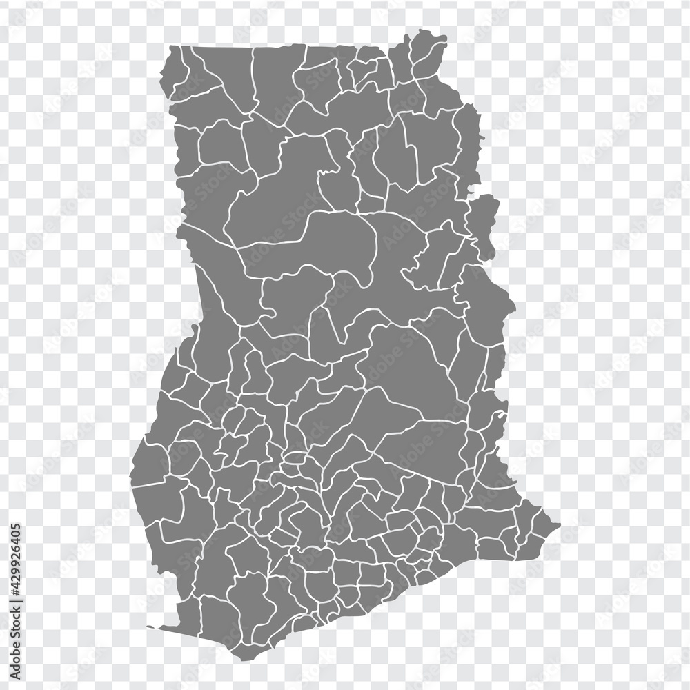 Blank map Ghana. Districts of Ghana map. High detailed vector map on ...