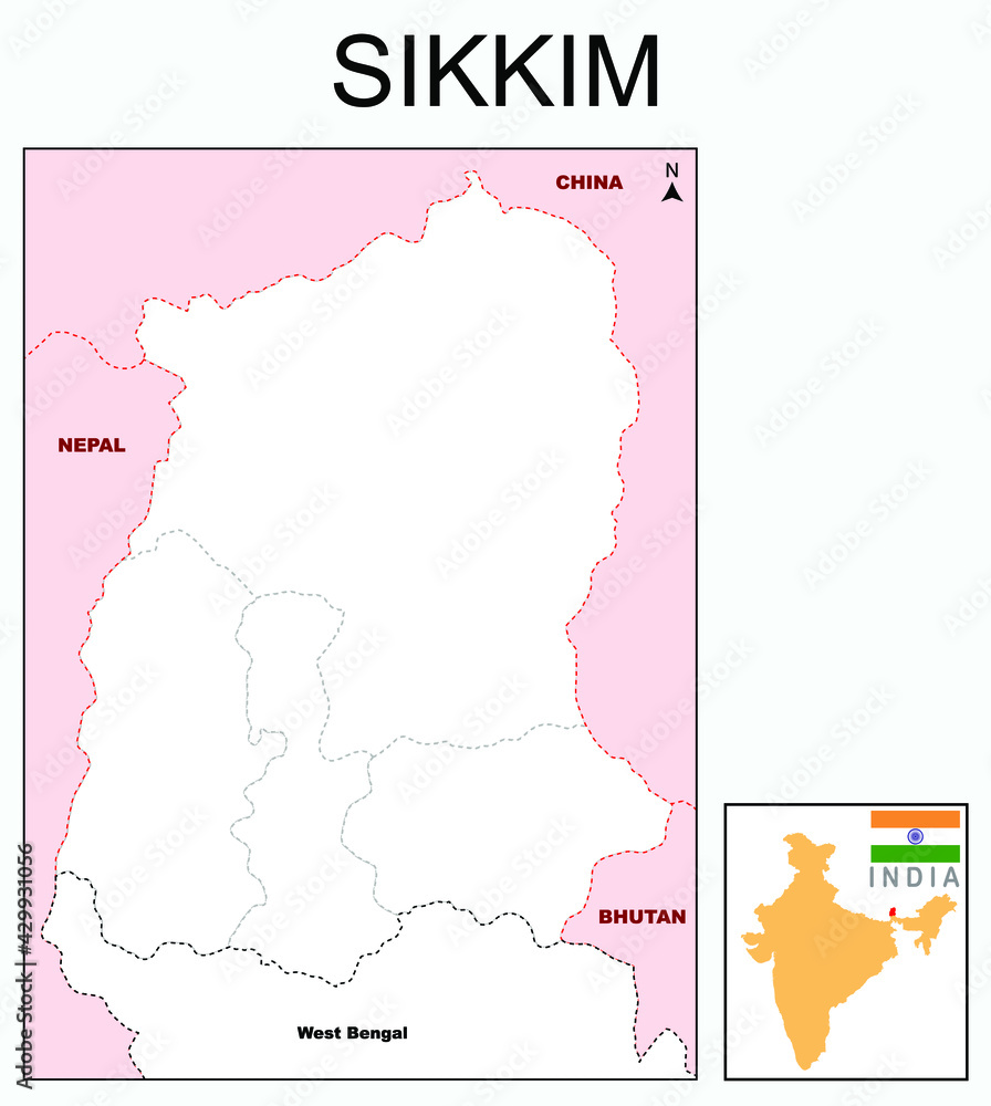 Sikkim map. Highlight Sikkim map on India map with a boundary line ...