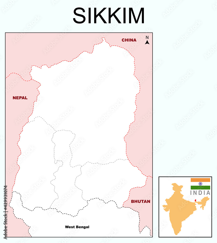 Sikkim map. Highlight Sikkim map on India map with a boundary line ...