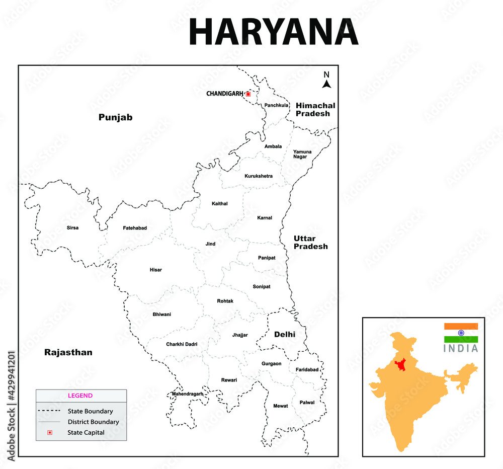 Outline map of Haryana. Haryana administrative and political map ...