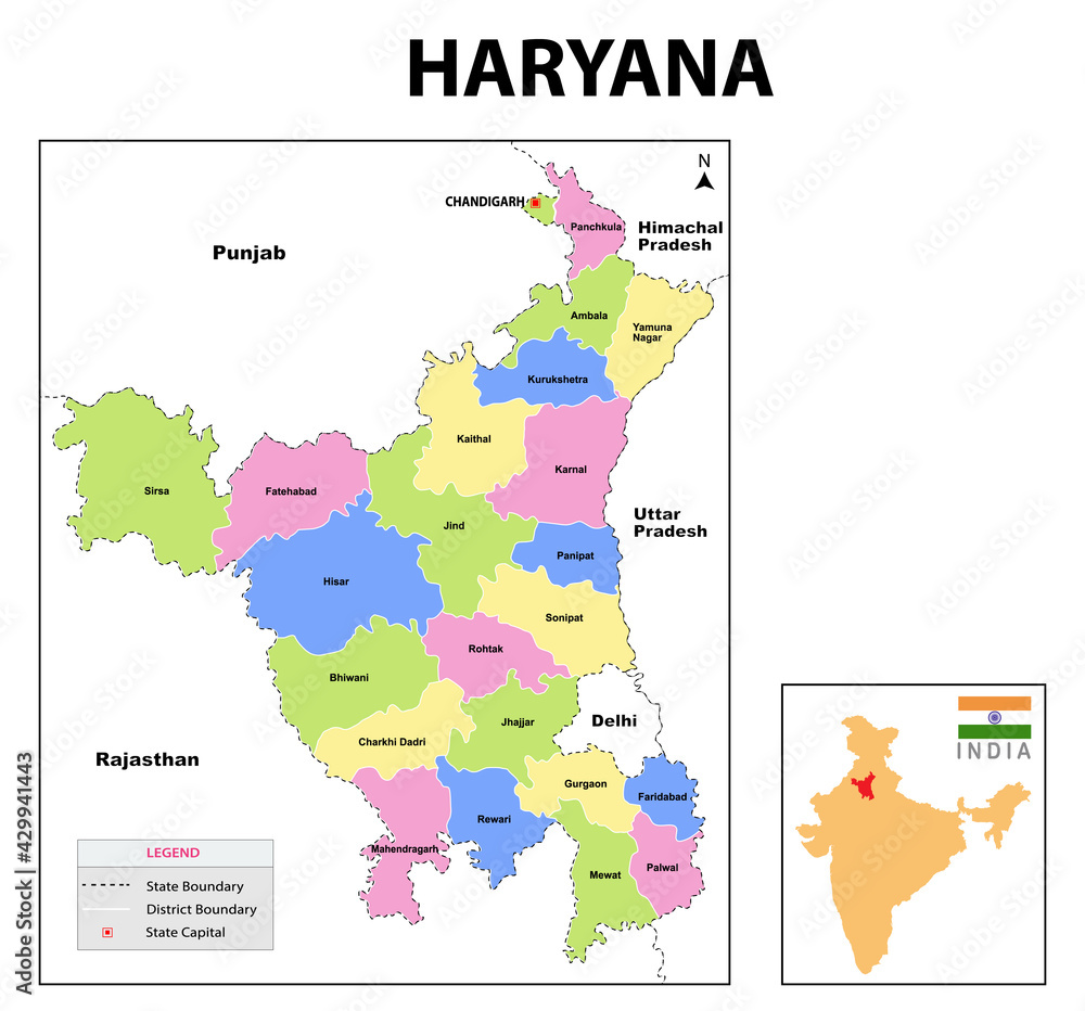 Haryana map. Haryana administrative and political map. Haryana map with ...