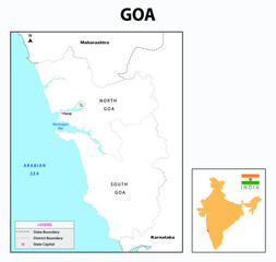 Fototapeta mapa świata dla dzieci Outline map of Goa. Goa administrative and political map. Goa ...