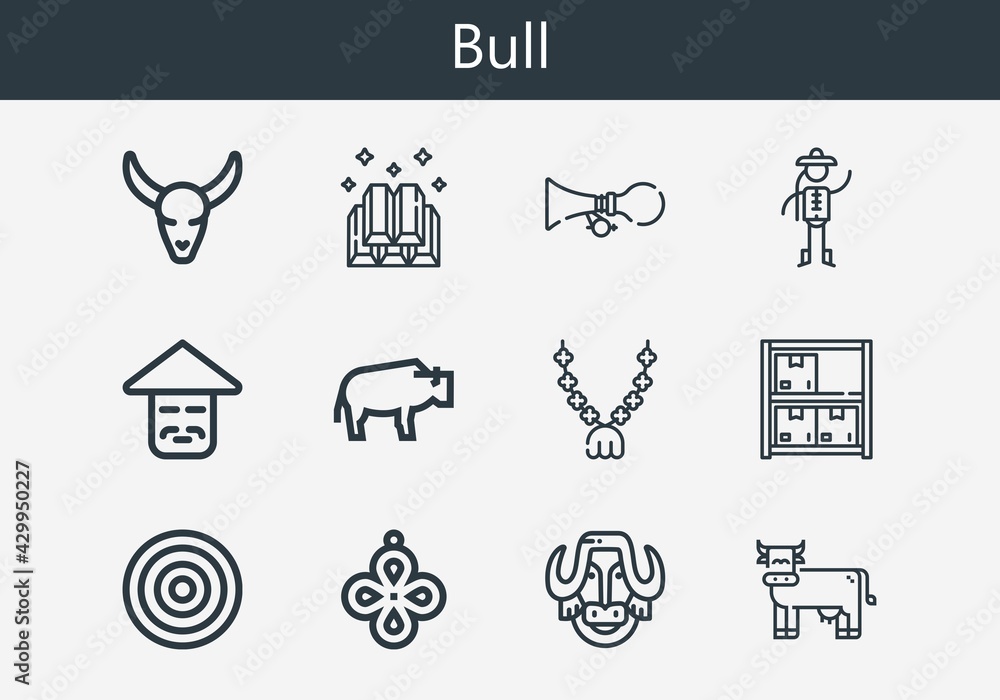 Premium set of bull line icons. Simple bull icon pack. Stroke vector ...