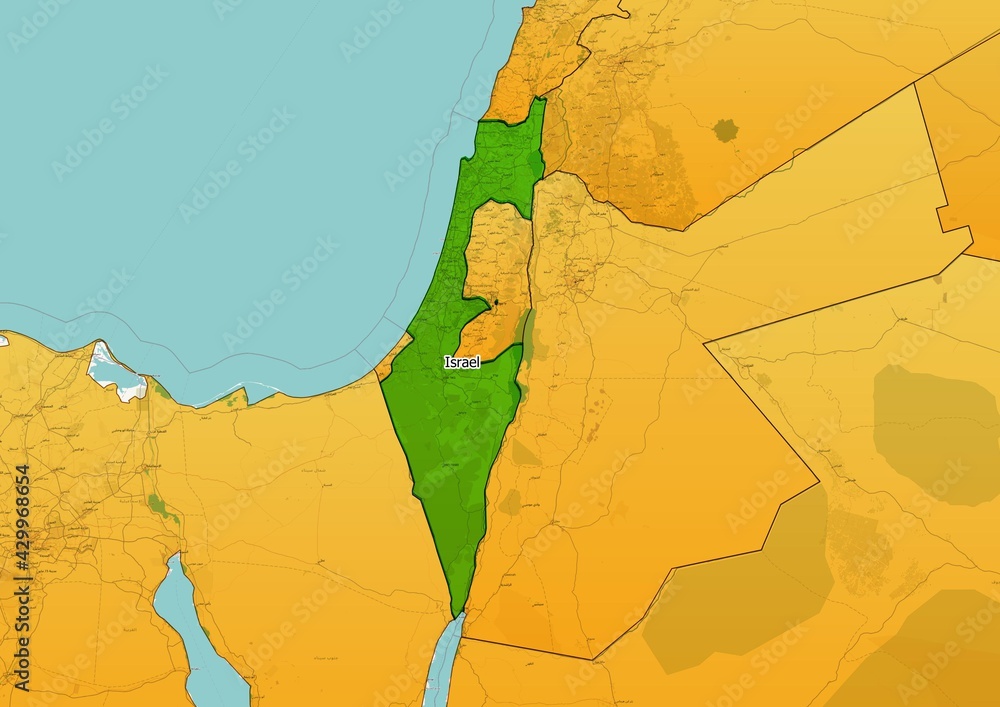 Israel map showing country highlighted in green color with rest of ...