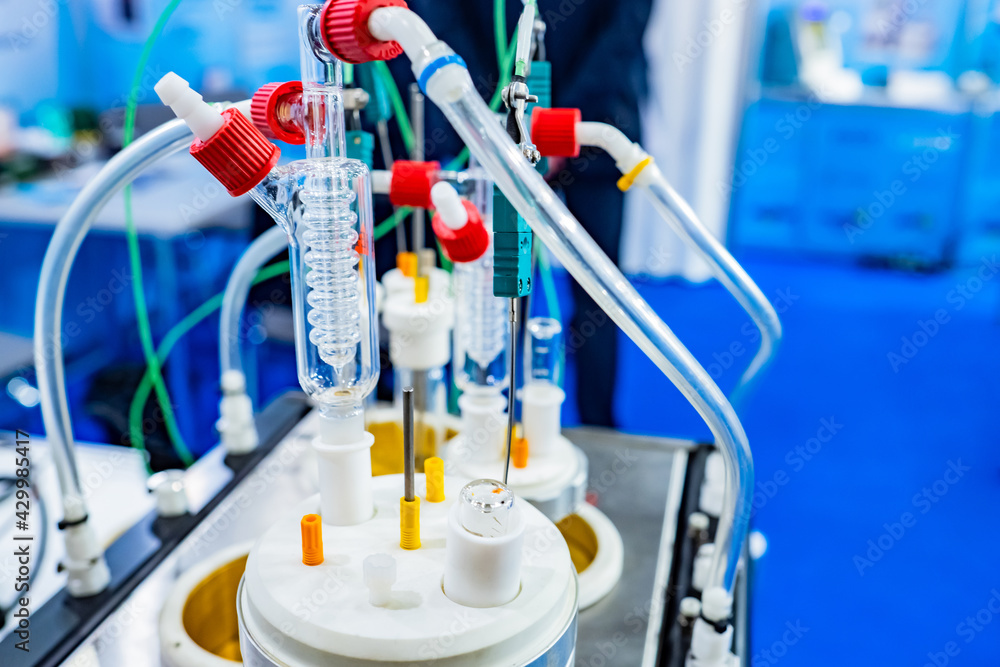 Distillation laboratory equipment. Laboratory device with spiral tubes ...