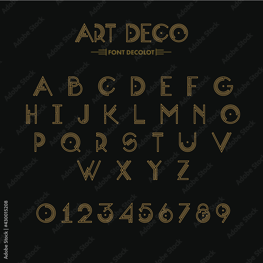 Art Deco creative font. Creative template in style of 1920s for your ...