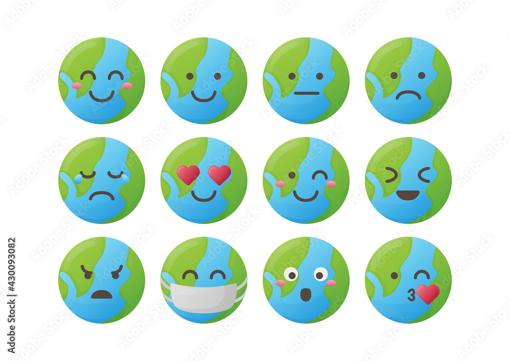 Earth planet emoji pack icons for apps. Bundle of bright planet emoji ...