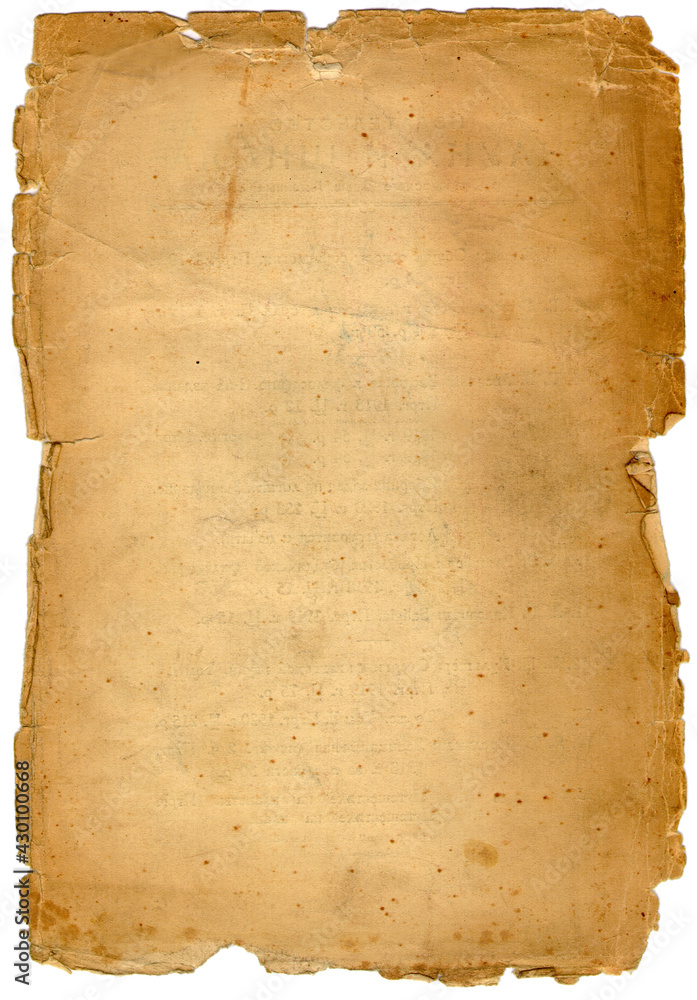 Old torn naturally aged paper background. Real page from the beginning ...