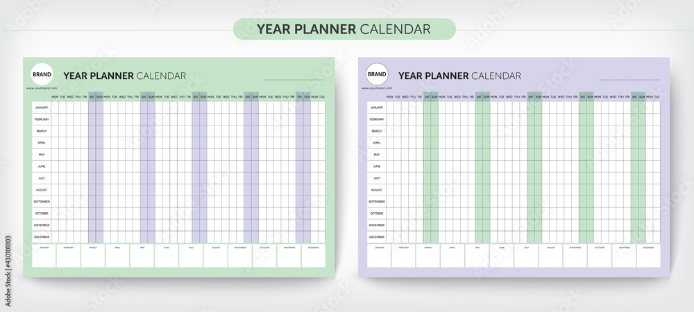 Calendar yearly planner template. Wall calendar design, Printable ...