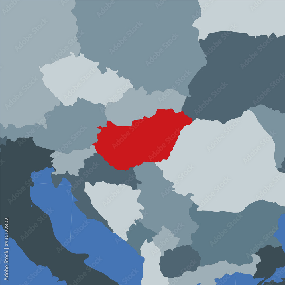 Shape of Hungary in context of neighbor countries. Country highlighted ...