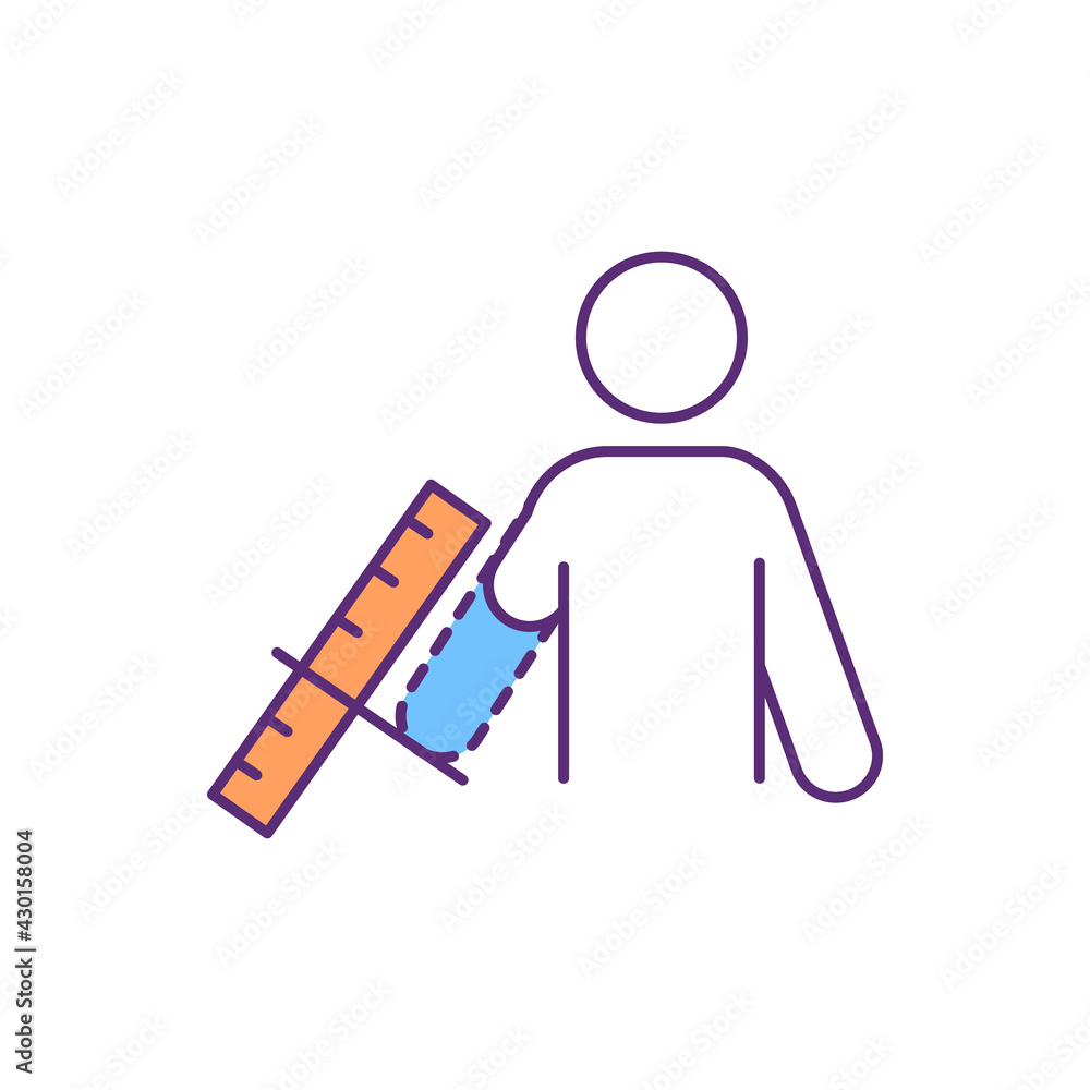 Residual limb length measurement RGB color icon. Upper limb prosthetics ...