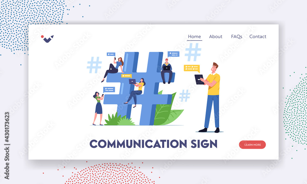 Communication Sign Landing Page Template. Tiny Characters with Digital ...