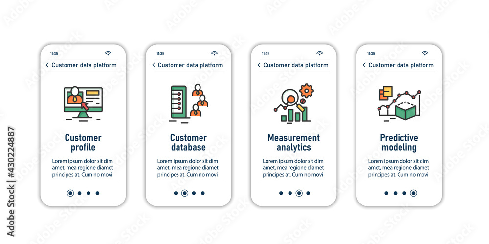 Customer data platform onboarding mobile app screens. Predictive ...