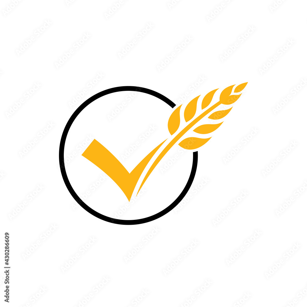 Logo template of wheat with check mark suitable for good food icon ...
