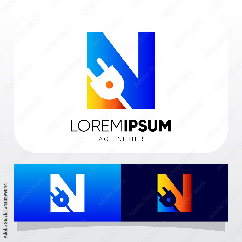 Letter N Power Jack Electric Logo Design Vector Graphic Stock Vector ...