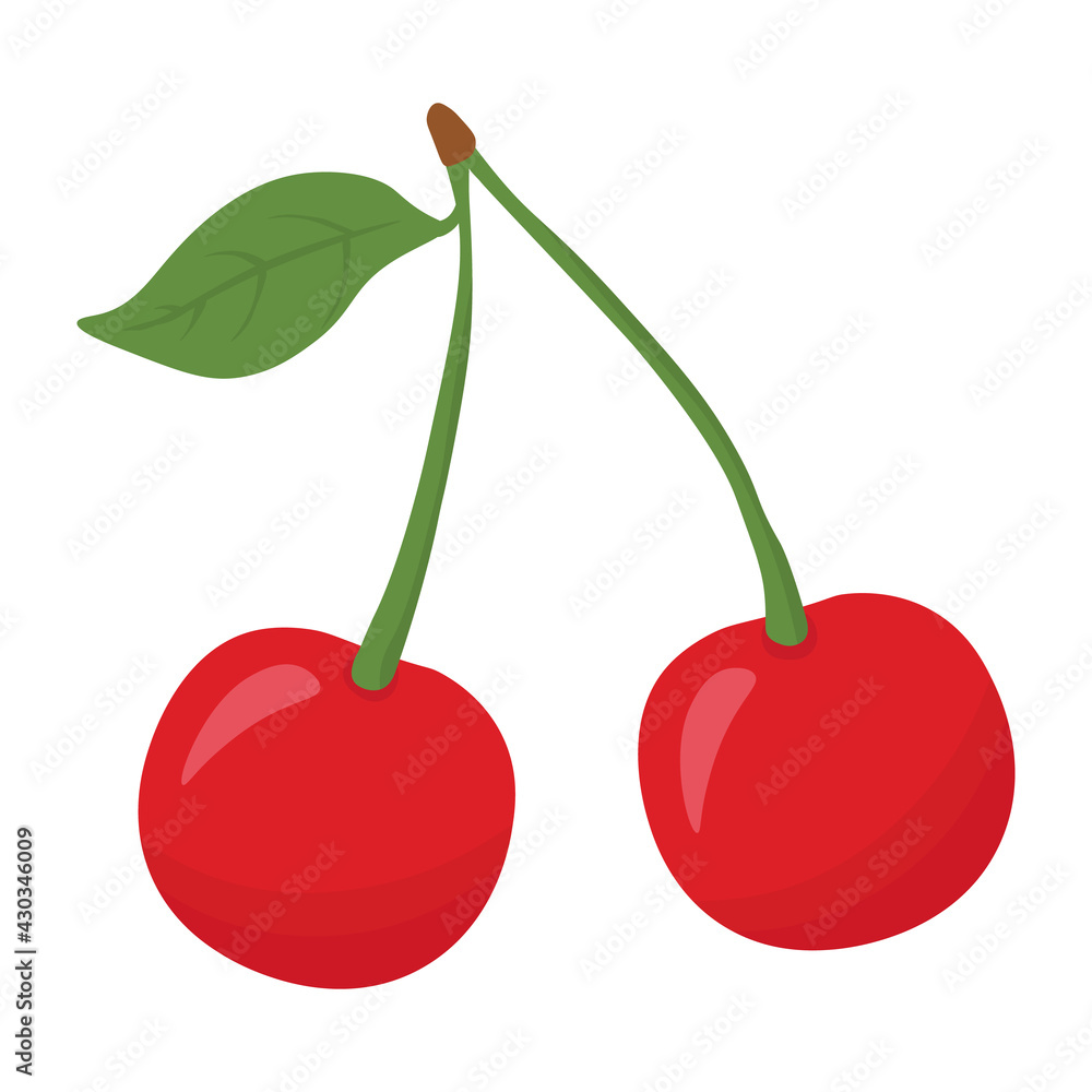Cartoon cherry isolated on white background. Flat cartoon vector ...