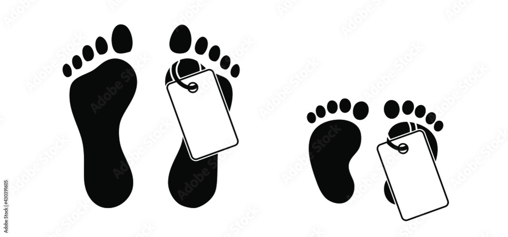 Feet with death tag. Human footprint. Death label. Body or baby in ...