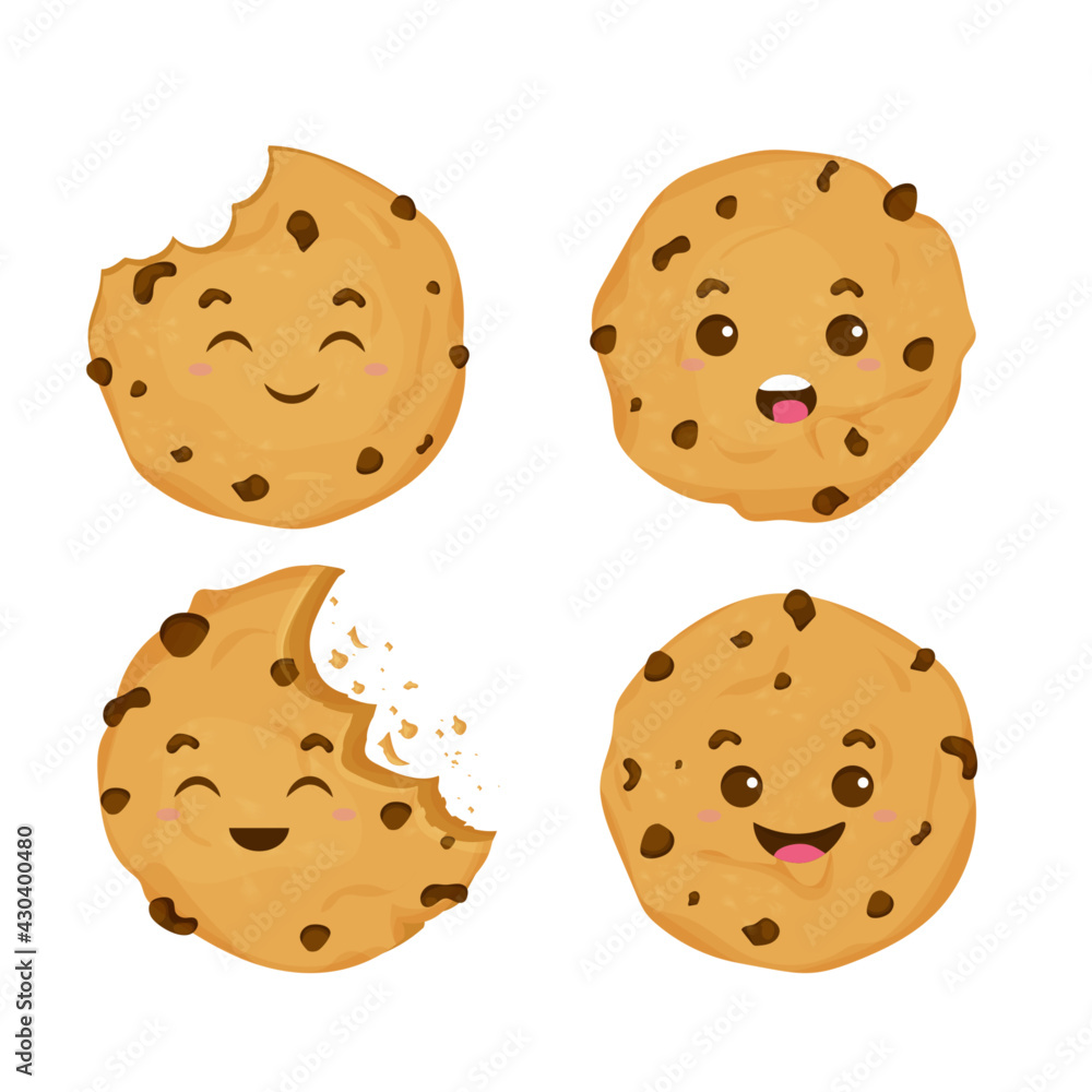 Set Cute, comic kawaii cookie, emotional character in cartoon style ...