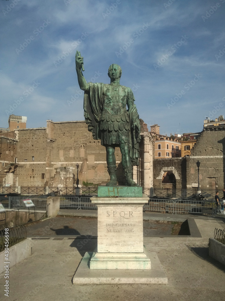 Rome, Italy; March 5, 2019: Ancient statue of Caesari Nervae Augustus ...