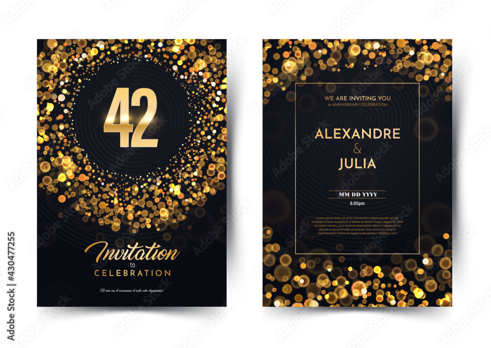 42nd years birthday vector black paper luxury invitation double card ...