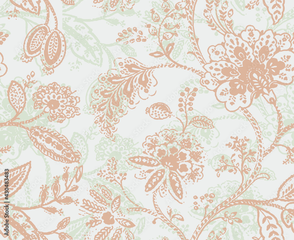 Banjara Floral pattern on grey background. Watercolor print. Seamless ...