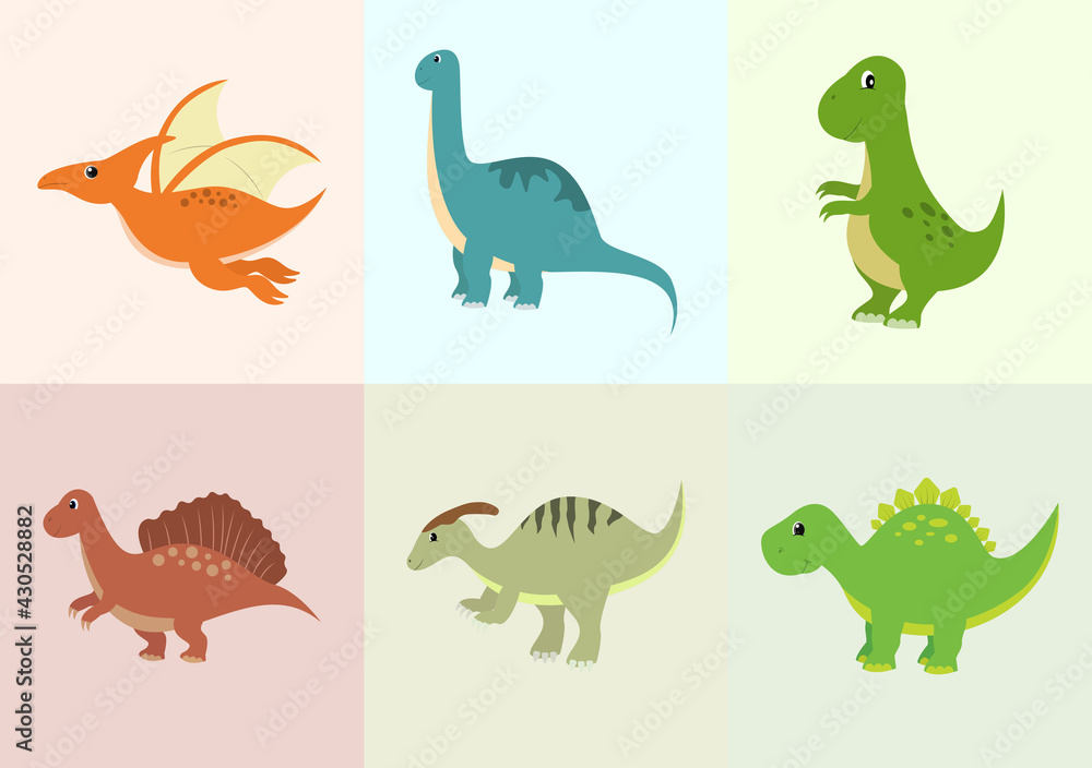 Cute Dinosaurs Cartoon Characters Illustration as Spinosaurus ...