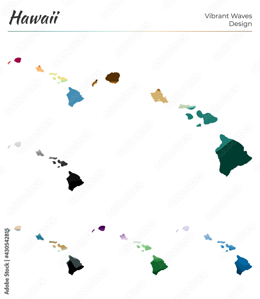 Vector de Stock Set of vector maps of Hawaii. Vibrant waves design ...