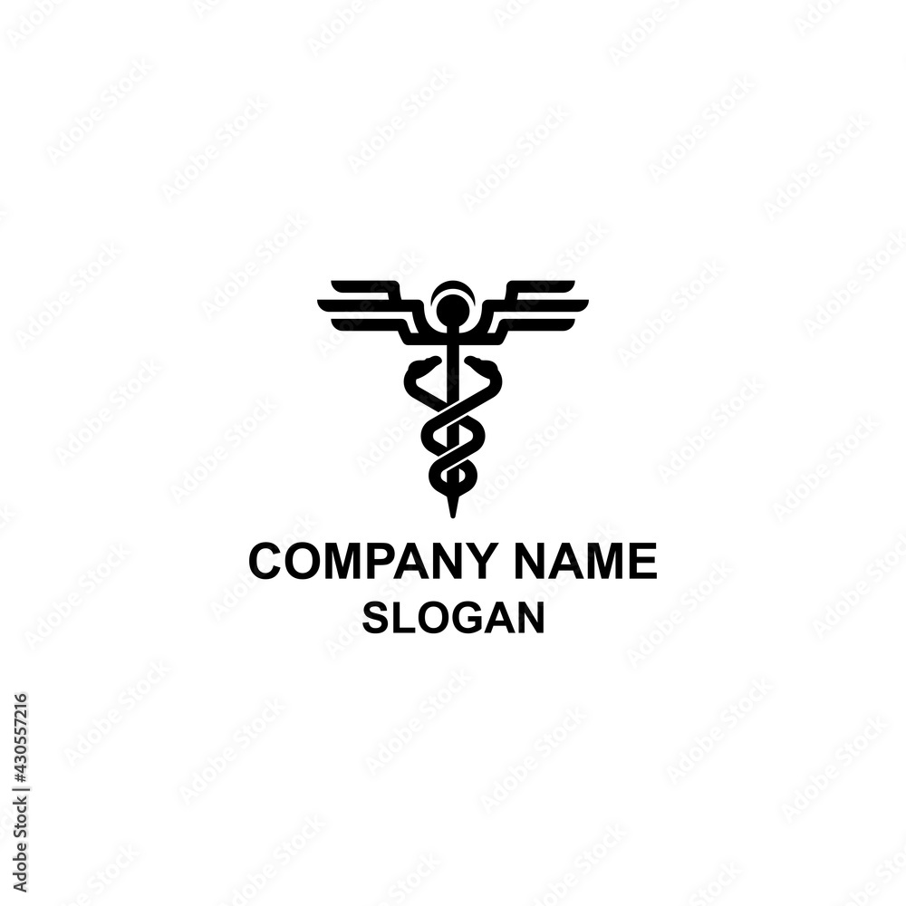 Caduceus medicine symbol, with a serpent wrapped around a pole with two ...