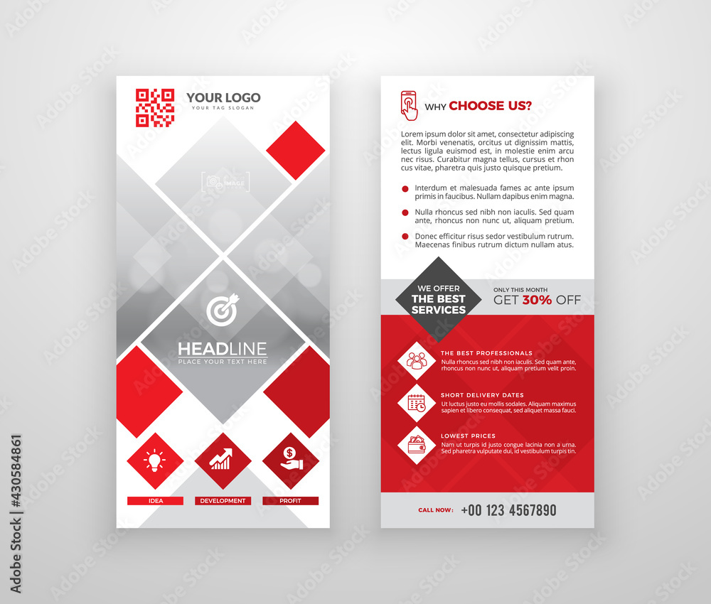 Double-sided DL flyer design. Brochure or flyer template. Layout with ...