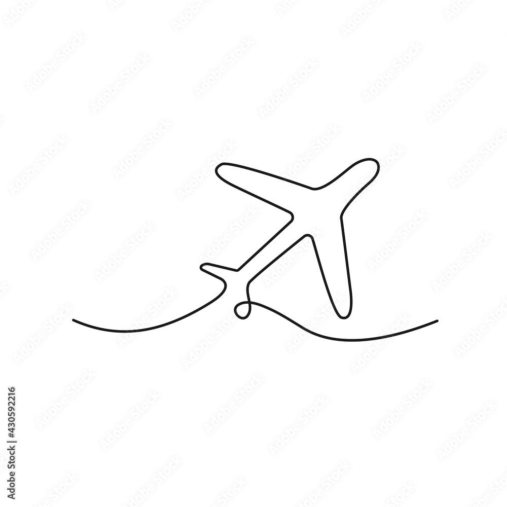 Airplane one line drawing. Minimalism art. Continuous line plane ...