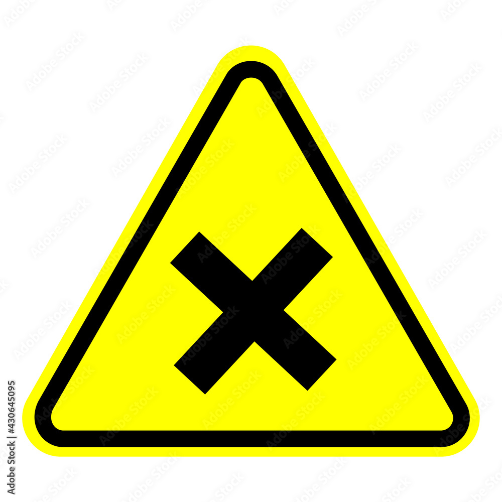Black cross in yellow triangle warning road signs vector illustration ...