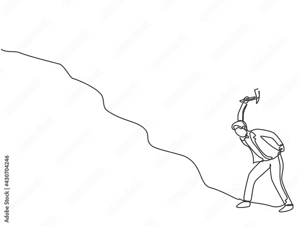 Single continuous line drawing young business man digging treasure on ...