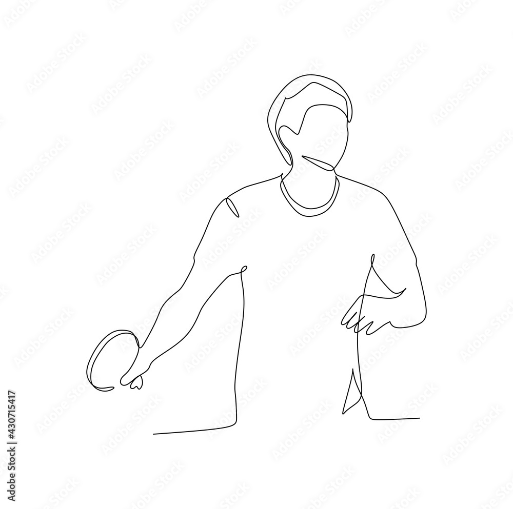 Table tennis player standing holding racket and ready to start the game ...