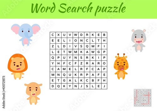 Game template word search puzzle of animals for children with pictures ...