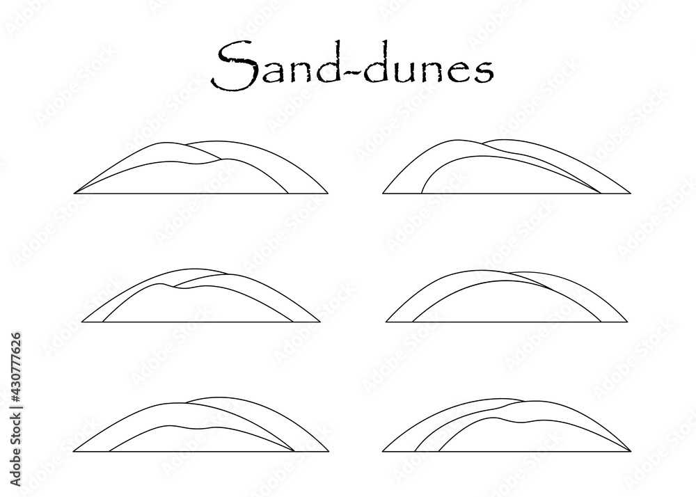 Dunes logos. Desert symbols, dunes. Simple icons with sandhills ...