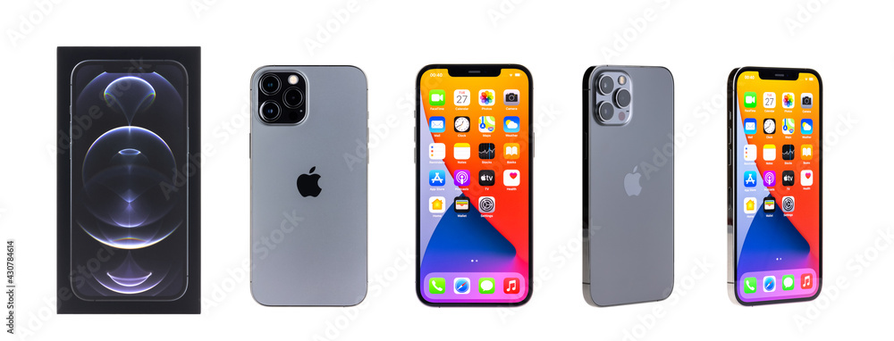 Bangkok, Thailand - Apr 27, 2021: Studio shot of new Apple iPhone 12 ...