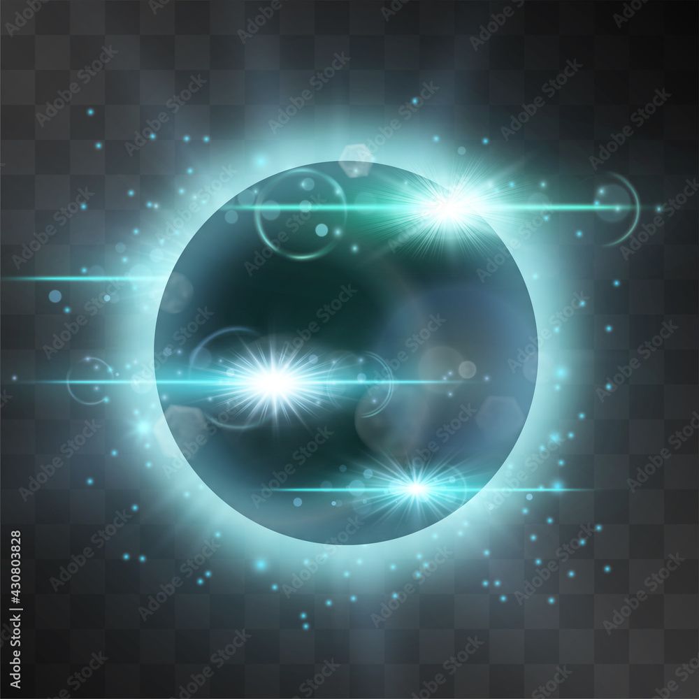 Eclipse miracle glowing vector blue illumination effect, stream rays ...