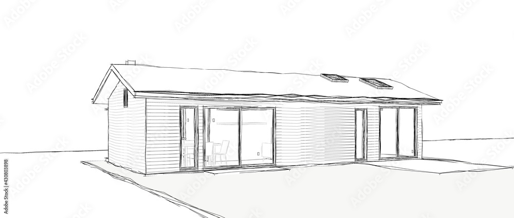 3d illustration perspective of a small house. Rectangular shaped ...