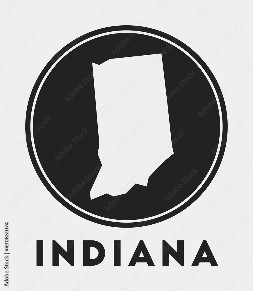 Indiana icon. Round logo with US state map and title. Stylish Indiana ...