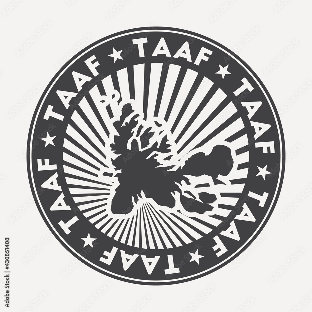TAAF round logo. Vintage travel badge with the circular name and map of ...