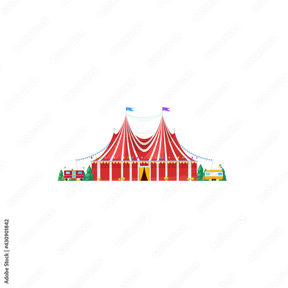 Shapito traveling circus tent isolated striped awning icon. Vector ...